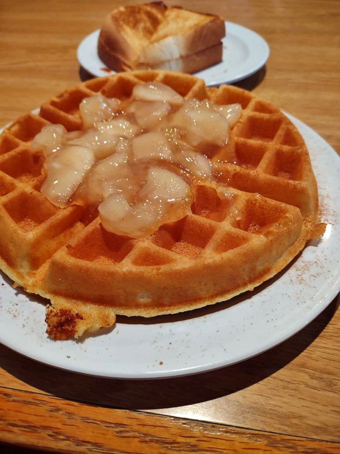 Golden, crisp, and perfectly pocketed for maximum syrup retention &ndash; this waffle showcases the architectural brilliance behind C's reputation.
