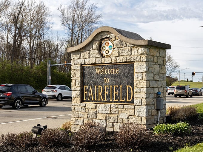 "Welcome to Fairfield" indeed! This stone marker isn't just signage&mdash;it's the gateway to your blood pressure dropping by at least 10 points.