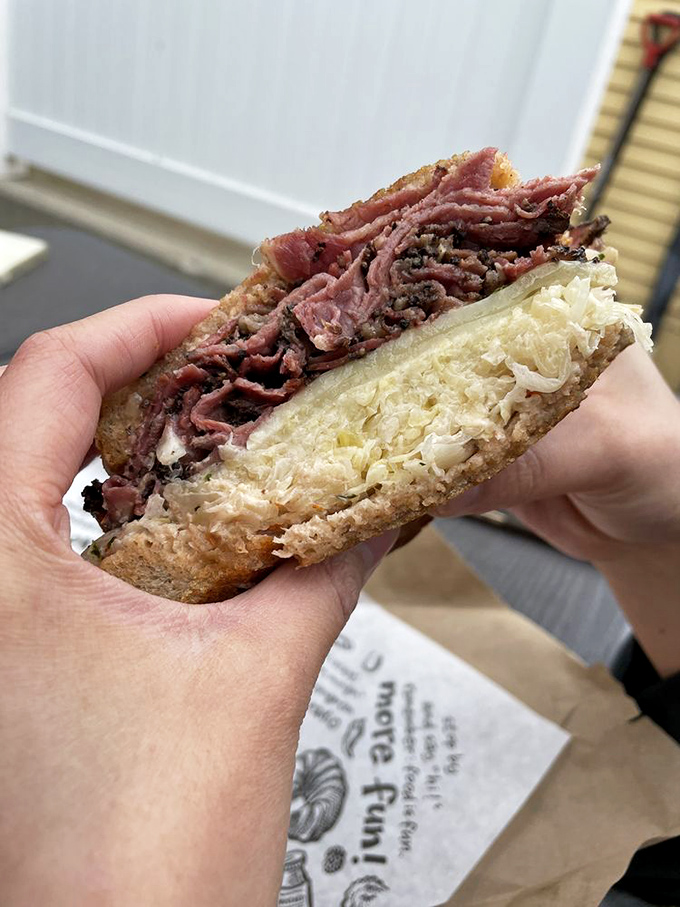 The legendary Reuben in all its glory&mdash;where corned beef, sauerkraut, Swiss cheese, and Russian dressing perform a perfectly choreographed dance between rye bread.