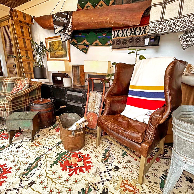 When rustic meets refined: a leather wingback that looks like it's waiting for Ernest Hemingway to sit down with a typewriter and whiskey.