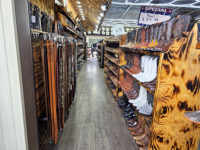 Boot heaven exists, and it's right here in this aisle. Every pair tells a different story, waiting for the next chapter.
