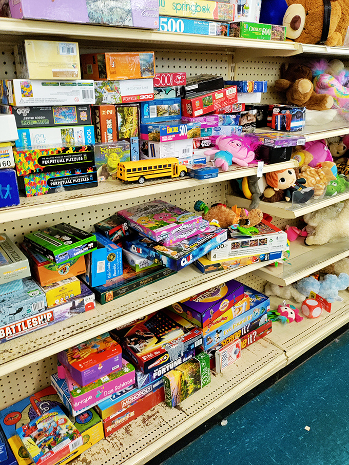 Board game heaven! Where else can you find Battleship, Perpetual Puzzles, and childhood nostalgia all stacked together like a time capsule of rainy afternoons?