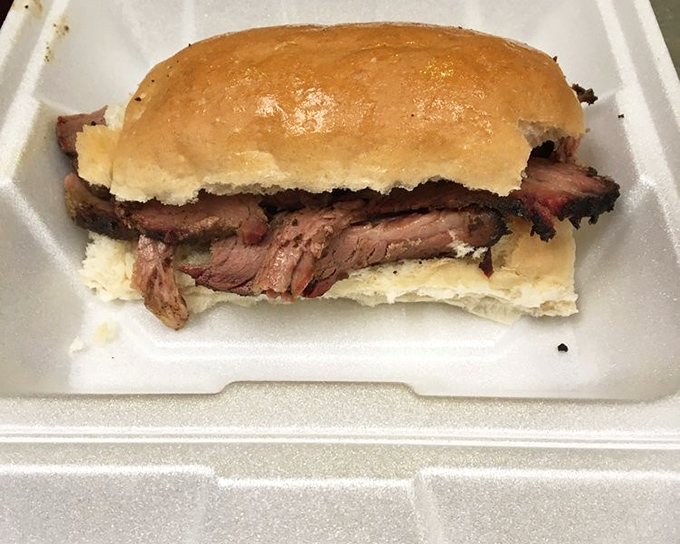 This brisket sandwich isn't just lunch; it's a masterclass in smoke and patience, with each slice telling its own eight-hour story.