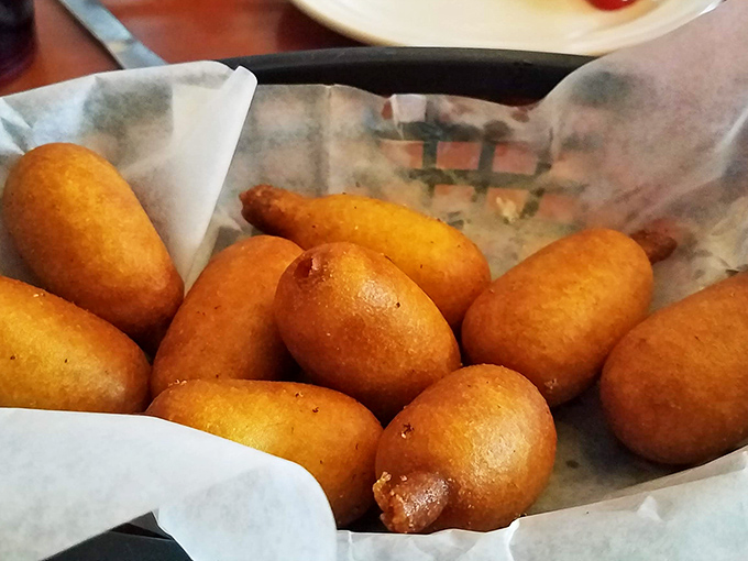 Golden-brown corn dog bites that would make state fair vendors jealous. Crispy outside, fluffy inside&mdash;simple pleasures elevated to art form.