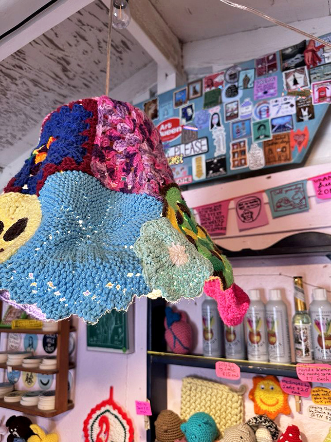 Even the lighting gets the crochet treatment &ndash; this handmade lampshade proves no surface escapes the yarn transformation.