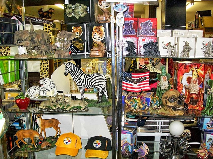 Safari in a display case! From zebras to tigers, this menagerie of collectibles proves one shopper's kitsch is another's conversation starter.