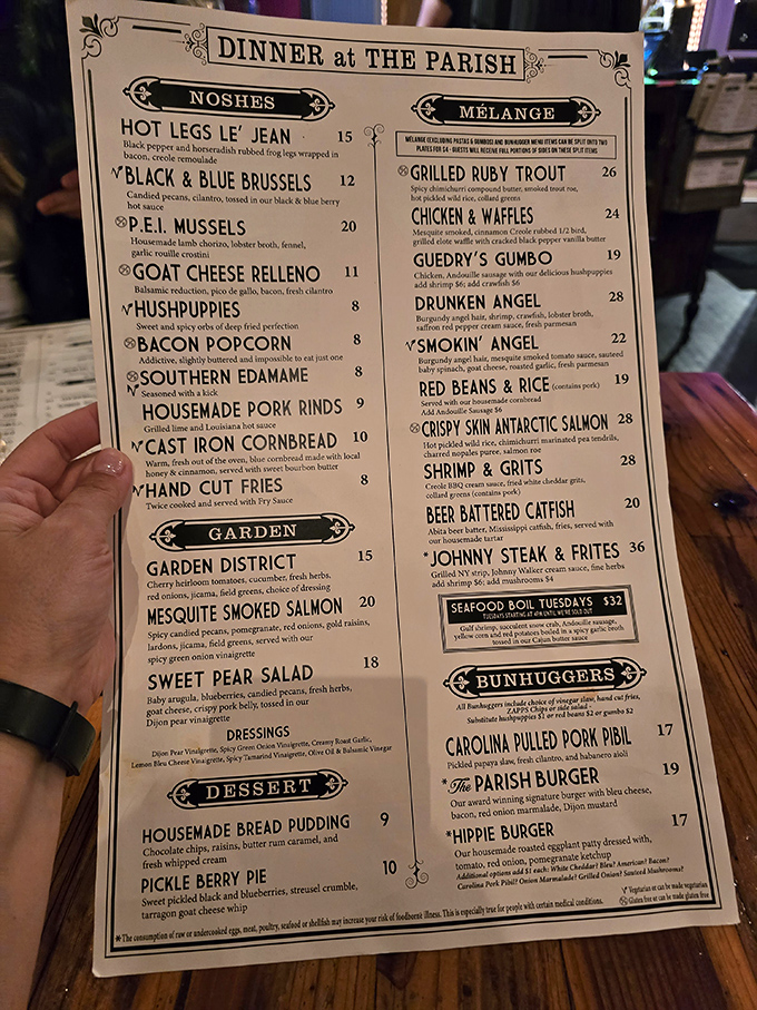 Dinner at The Parish elevates comfort food to art form. "Drunken Angel" and "Smokin' Angel" suggest even celestial beings enjoy good eating.