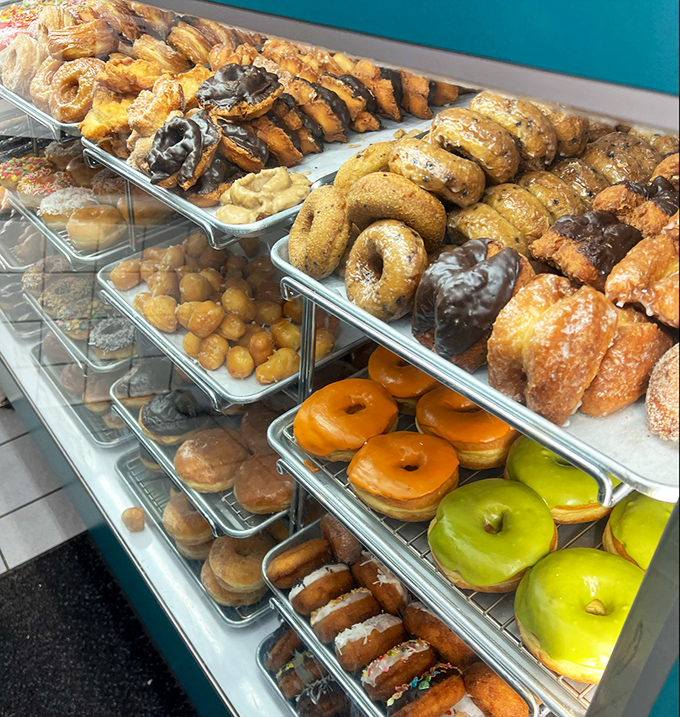 Donut heaven exists, and it looks exactly like this&mdash;rows of golden, glazed, chocolate-dipped treasures waiting patiently for their moment of glory.