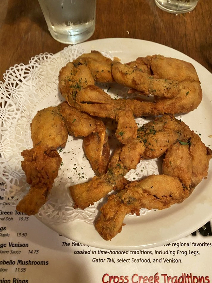 Frog legs—nature's chicken wings with an identity crisis. Crispy, golden, and definitely worth the leap of culinary faith.