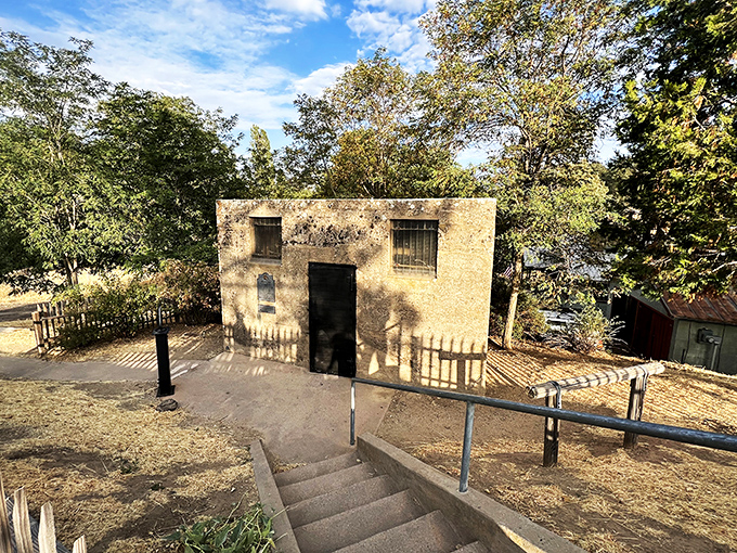 This weathered jail once held gold rush troublemakers who probably deserved better accommodations.