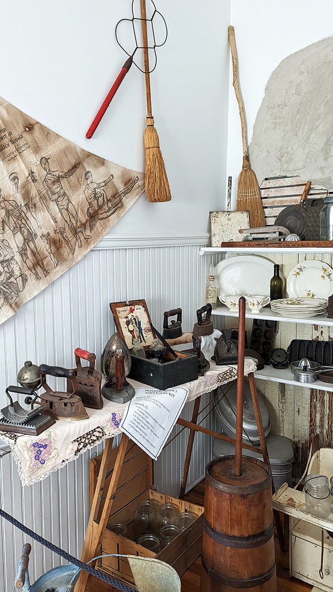 Household artifacts from a simpler time when ironing was an art form and brooms weren't just Halloween accessories. Grandma would recognize every item here.
