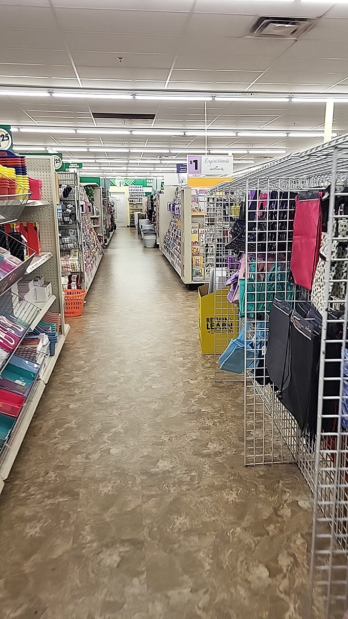 The fluorescent lighting casts an otherworldly glow on treasures waiting to be discovered. Retail therapy without the financial hangover.