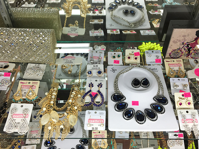 Sparkle and shine await in the jewelry section where yesterday's glamour becomes today's affordable treasure hunt.