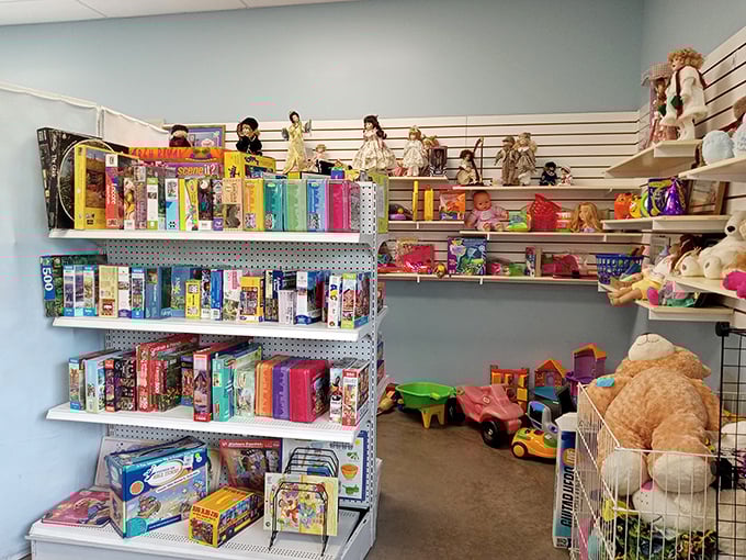 Childhood nostalgia lives on these shelves, where yesterday's toys await new adventures with the next generation.