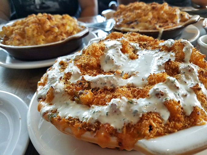 Mac and cheese that doesn't just satisfy hunger&mdash;it resolves existential crises. That golden crust is what dreams and stretchy pants were made for.