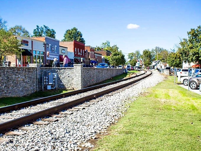 Main Street's charming storefronts look like they're auditioning for a Norman Rockwell painting, complete with the railroad that gave Midway its name.