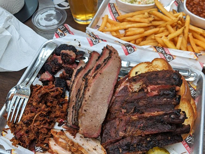 Behold, the carnivore's dream team. This tray of smoked perfection is what barbecue fantasies are made of &ndash; notice the perfect pink smoke ring.