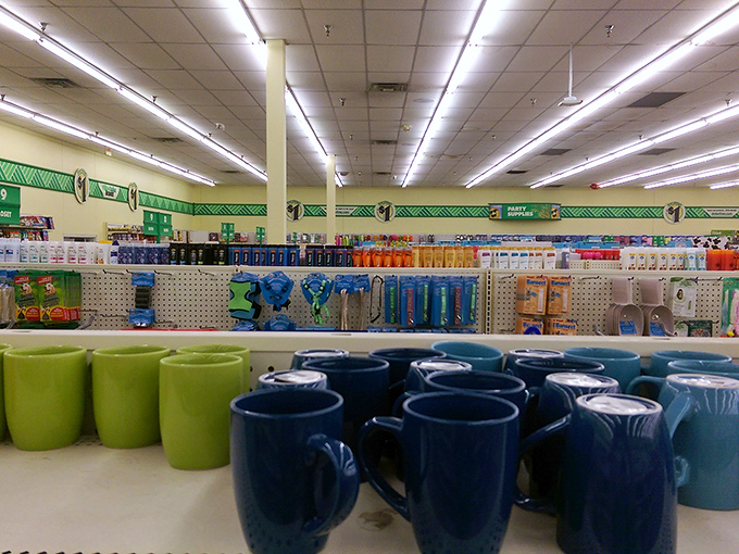These vibrant mugs stand at attention like eager soldiers, ready to caffeinate Nebraskans for less than a fancy coffee shop charges for one latte.