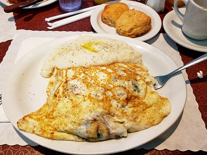 Golden-edged omelets that practically float off the plate, paired with grits so creamy they'd make a Southerner homesick.