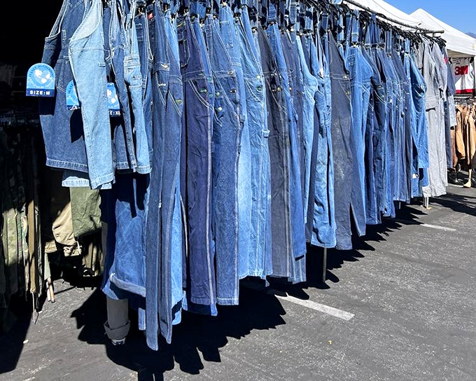 Denim heaven! A sea of blue jeans hanging like an art installation, each pair with its own story and potential second life.