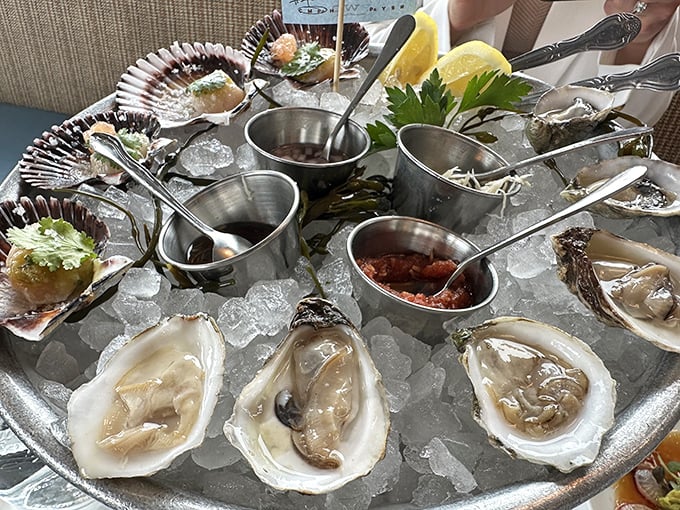 Fresh oysters on ice with mignonette sauces - nature's perfect appetizer needs no fancy introduction whatsoever.