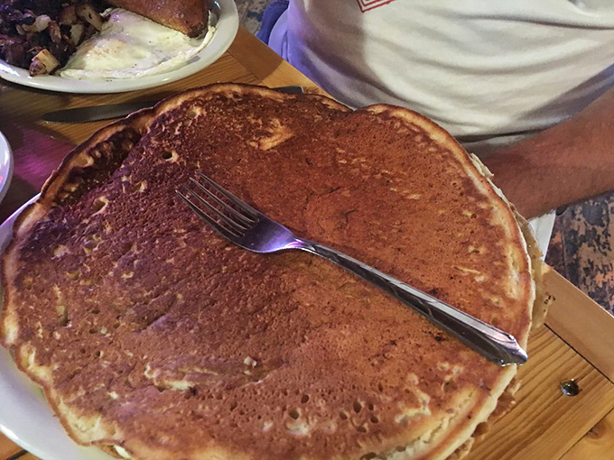 The legendary pancake in all its golden glory! Bigger than your plate and perfectly browned &ndash; this is why people drive for hours through wilderness.