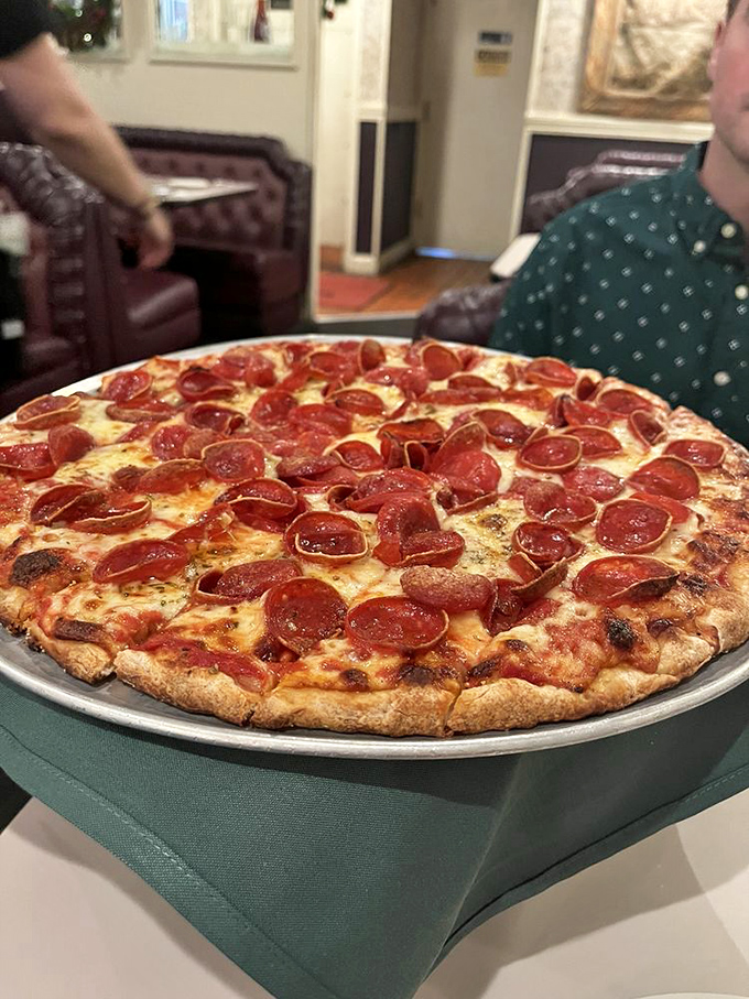 This isn't just pepperoni pizza&mdash;it's a masterclass in perfection. Those curled-up edges creating little cups of savory goodness might just bring a tear to your eye.