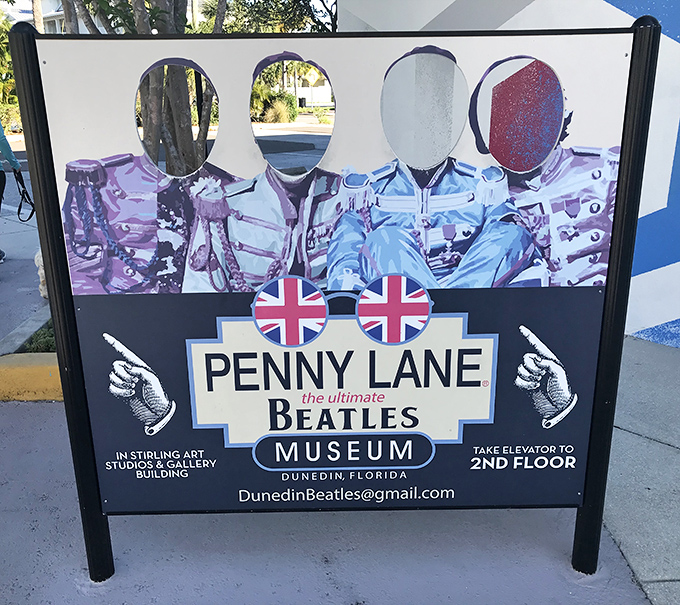 Come together, right now&mdash;over this photo op! The sidewalk sign invites passersby to become the fifth Beatle, if only for a snapshot moment.