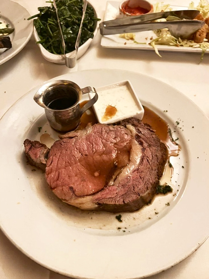 Prime rib perfection isn't just about the meat—it's that moment when the jus, horseradish, and perfectly pink beef create a holy trinity of flavor.