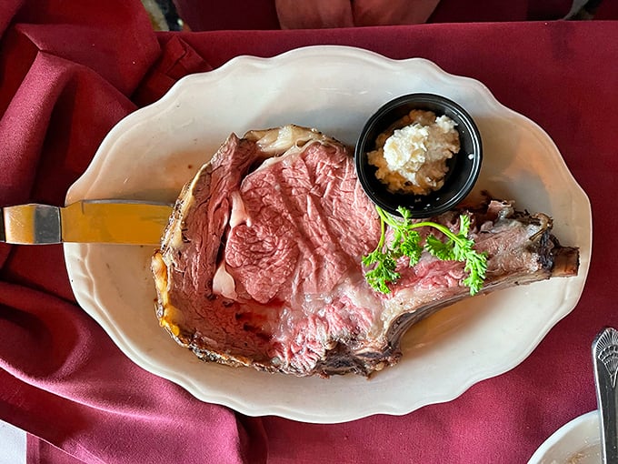 The prime rib arrives like a carnivore's dream&mdash;perfectly pink, impossibly tender, with a side of horseradish that clears sinuses three counties away.