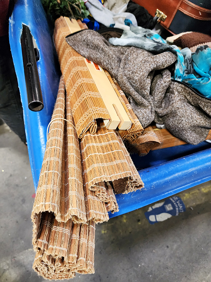 Bamboo mats nestled among fabric scraps - perfect for the aspiring sushi chef or someone who just wants to feel zen while eating takeout.