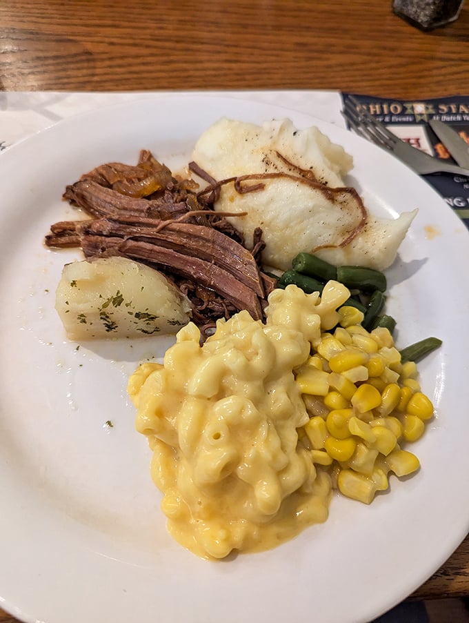 That tender roast beef didn't just fall off the bone &ndash; it practically leapt onto the plate, bringing along its friends: mac and cheese that puts boxed versions to shame.