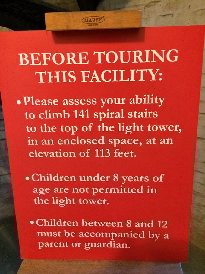 "141 spiral stairs to climb? That's what I call a guilt-free deep dish pizza afterward!" The lighthouse tour comes with its own fitness warning.