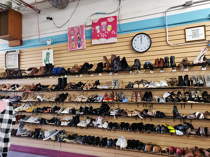 Wall-to-wall footwear creates a shoe lover's paradise where every step tells a different tale of fashion history.