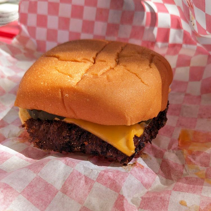 Behold the humble single patty in all its glory! That crispy-edged beef, melty American cheese, and pillowy bun create a holy trinity of burger bliss.