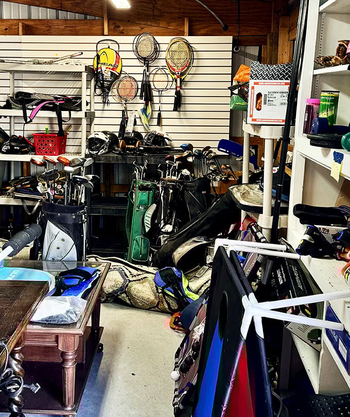 The sports enthusiast's corner—where tennis rackets meet golf clubs in a reunion of recreational possibilities. Second chances for first-rate fun.