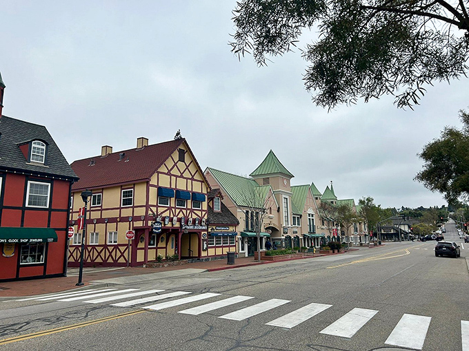 Copenhagen Drive on a quiet morning. Even the crosswalks seem to whisper, "You're not in California anymore, Dorothy."