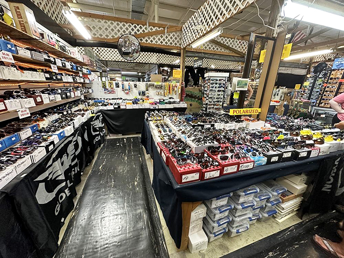 Sunglasses as far as the eye can see (which you'll need after buying a pair). Every style imaginable from classic aviators to frames that scream "I make interesting life choices!"