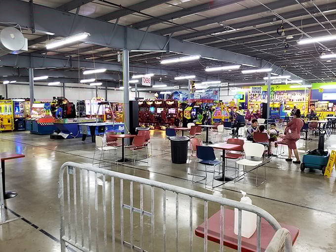 The calm before the bargain-hunting storm—empty tables await the weekend rush of treasure seekers fueling up between epic flea market expeditions.