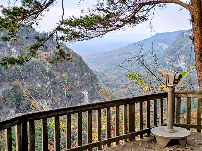 "For just 25 cents, see into the next county!" The vintage viewfinder adds a charming touch of nostalgia to nature's IMAX-worthy canyon views.