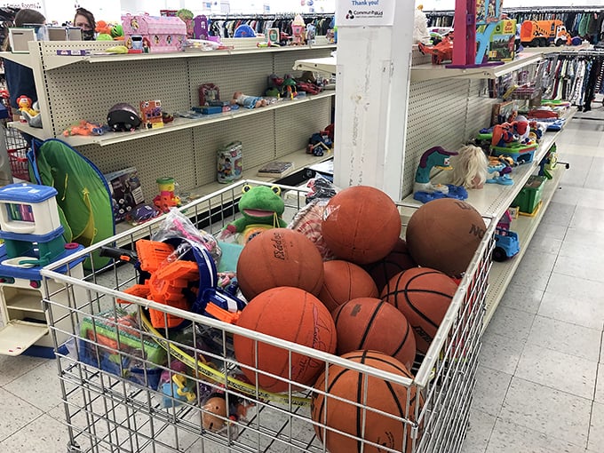 Basketball heaven meets toy paradise. Remember when kids played with actual toys instead of just swiping screens? This bin is nostalgia incarnate.