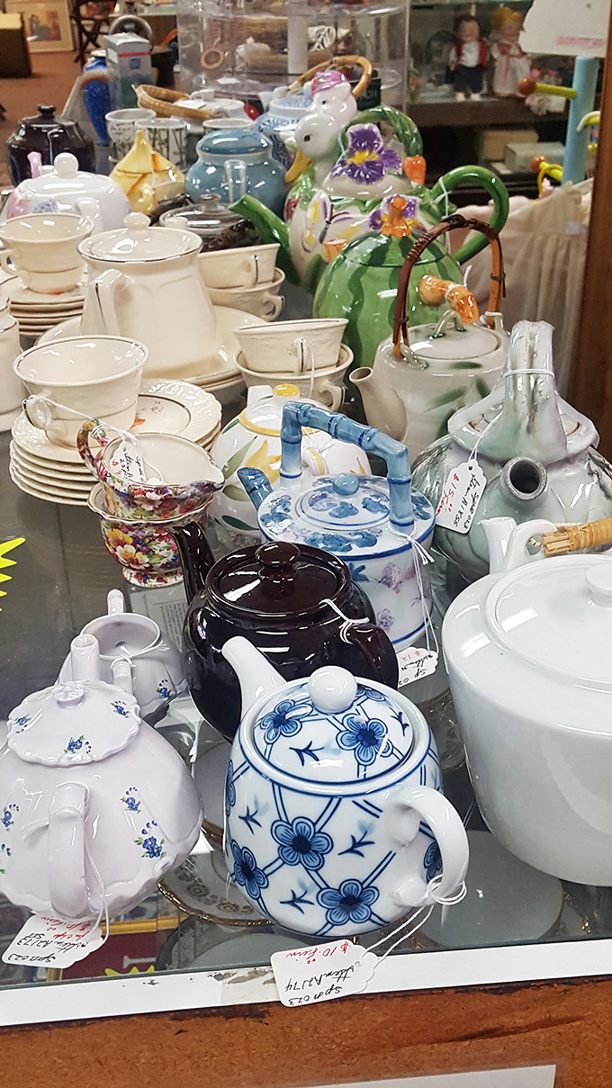 Tea time is anytime when surrounded by this porcelain parade of vintage teapots&mdash;each one waiting to pour stories from another era.