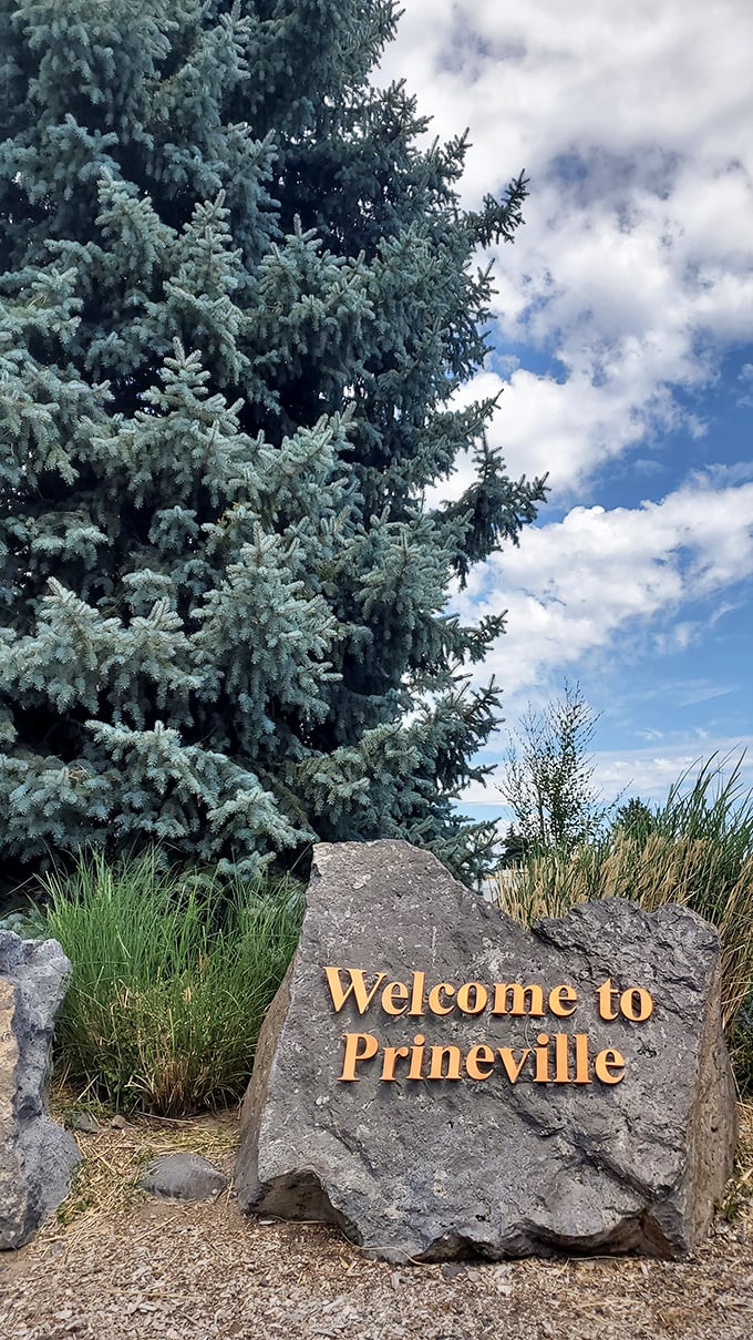 Nothing says "welcome home" quite like a boulder with your name on it. Prineville's greeting is as solid as the community itself.