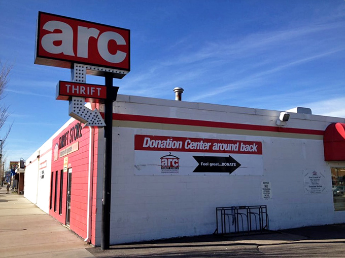 Arc's distinctive red and white exterior on South Broadway stands out like a beacon for bargain hunters and vintage lovers alike.