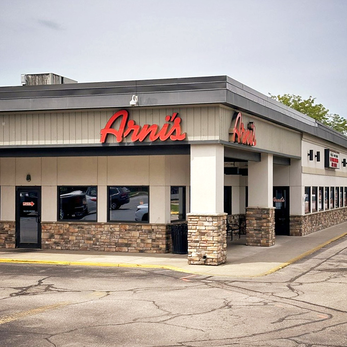 Arni's red sign glows like a beacon for hungry travelers&mdash;the pizza equivalent of the North Star for those navigating Indiana's culinary landscape.