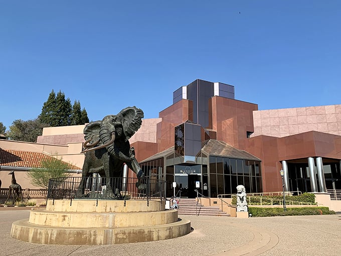 An elephant guards the entrance to this architectural marvel. Who knew you'd find pachyderms and Packards sharing the same address?