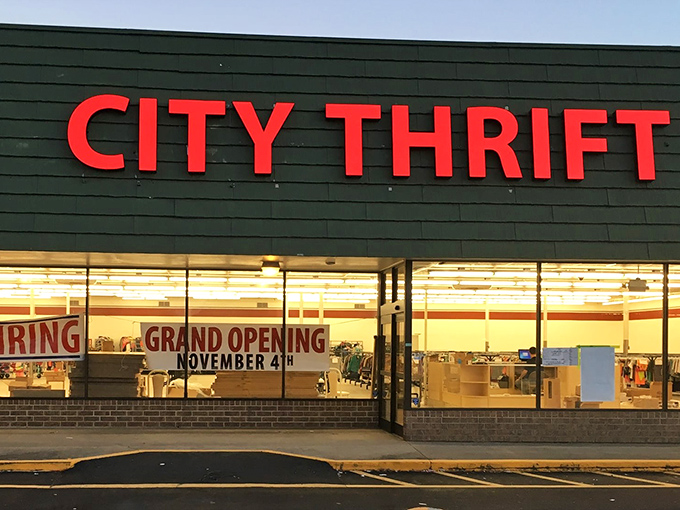 City Thrift's grand opening sign promises new adventures in old things - like archaeological digs without the dirt.