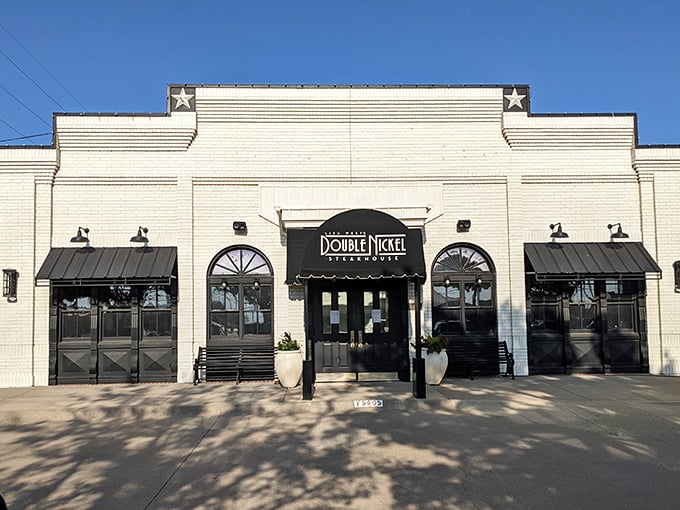 Double Nickel's crisp white exterior is like the perfect dress shirt – classic, elegant, and always appropriate for steak.