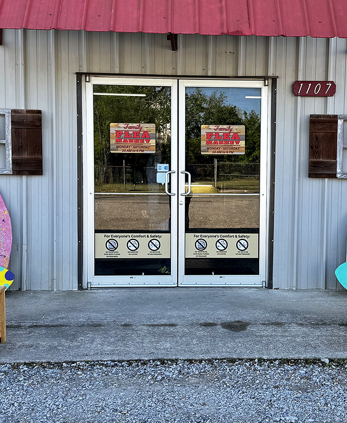 Family Flea Market's unassuming entrance hides a world of wonders waiting just beyond those glass doors.