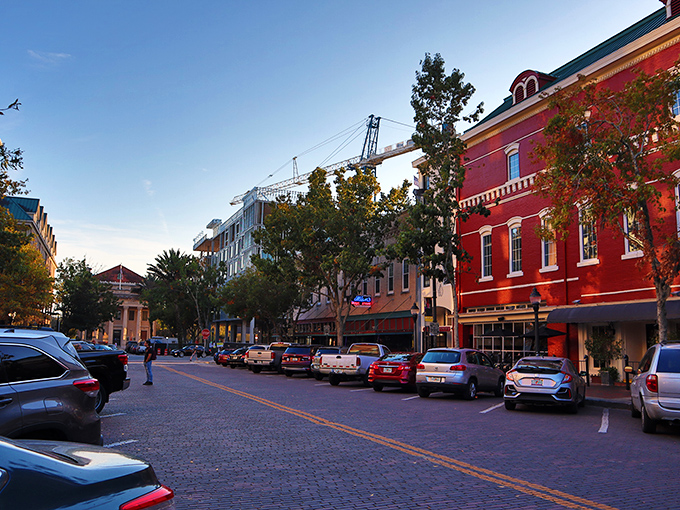 Gainesville's pastel-colored shops invite leisurely exploration. College town energy meets retirement-friendly prices in perfect harmony.